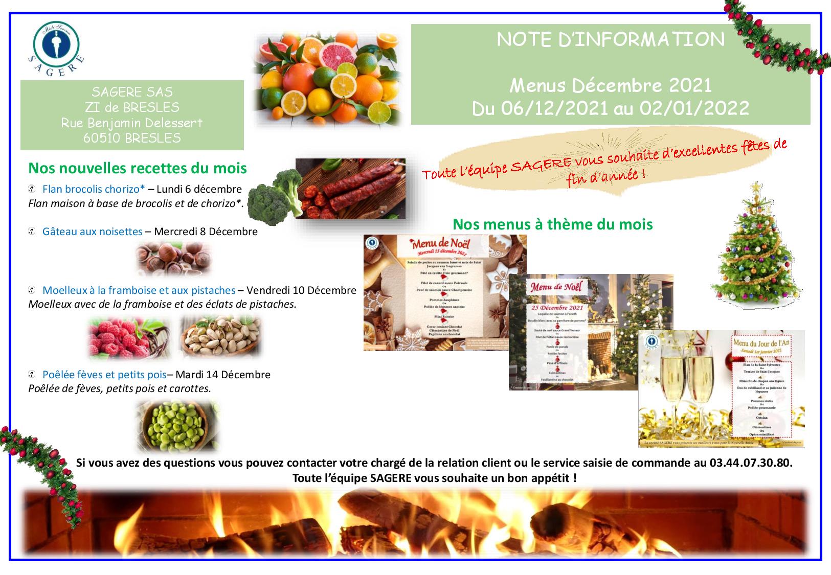 Zoom sur : les menus de décembre 2021 – SAGERE Restauration Spécialiste ...
